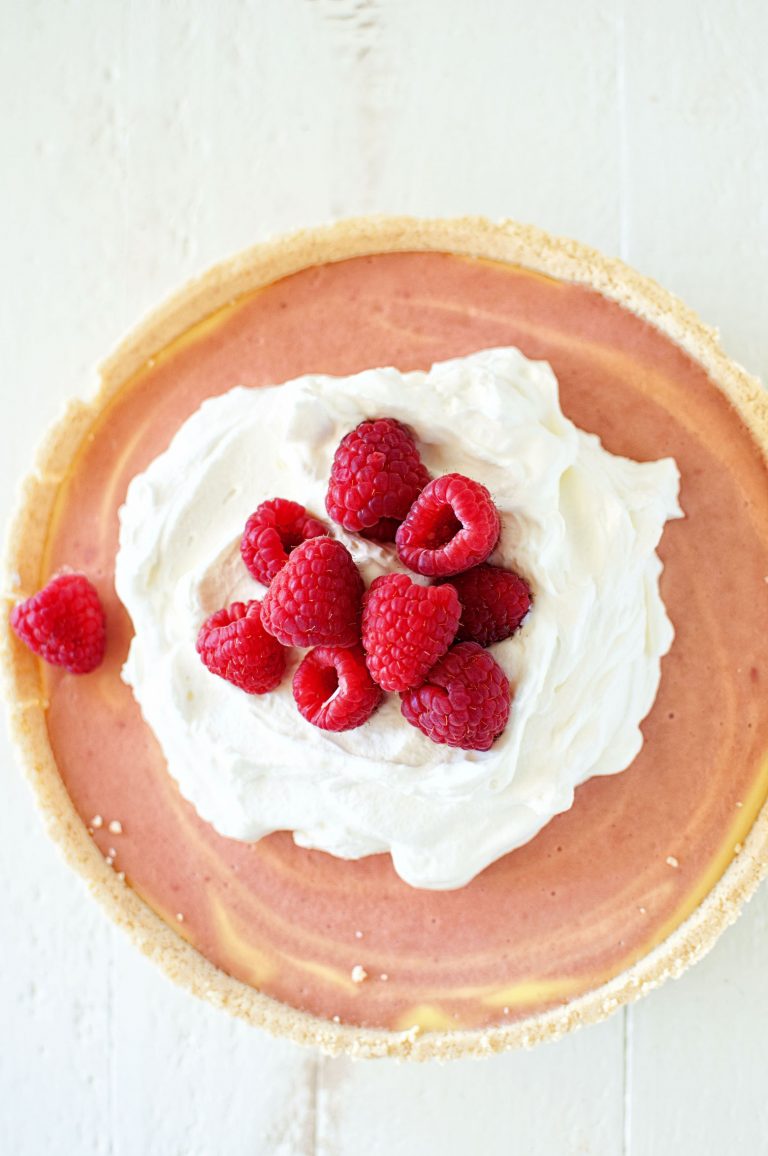 Raspberry Key Lime Tart with Mascarpone in Shortbread Crust