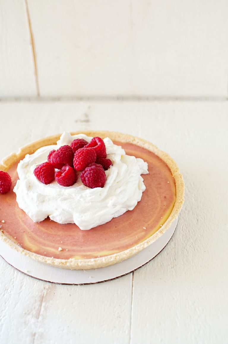 Raspberry Key Lime Tart with Mascarpone in Shortbread Crust