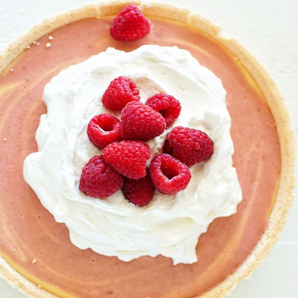 Raspberry Key Lime Tart with Mascarpone in Shortbread Crust