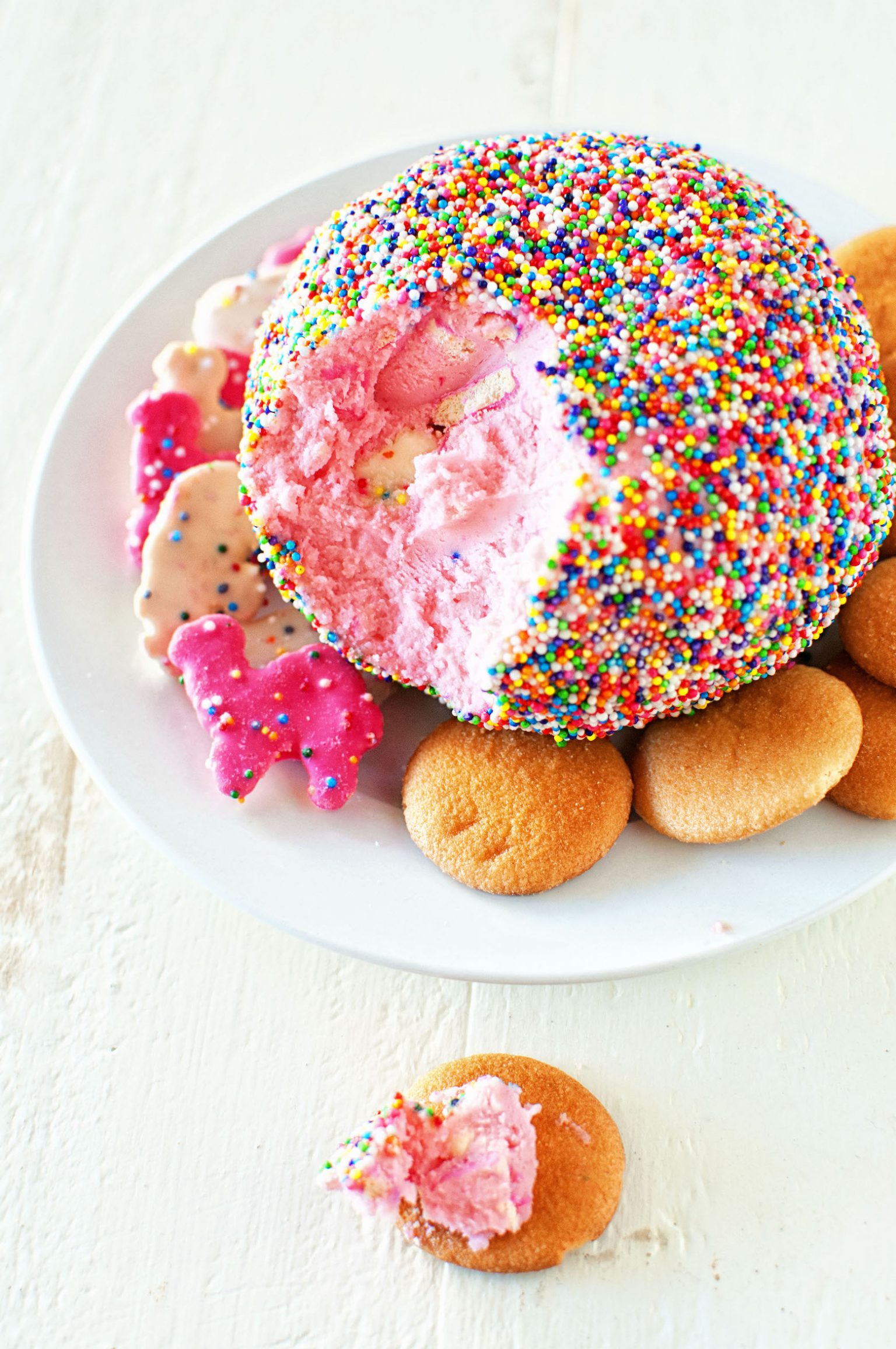 Circus Animal Cookie Cheesecake Cheeseball with Sprinkles