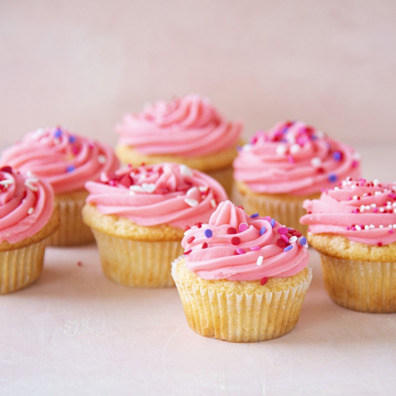 Pink Vanilla Vanilla Cupcakes With Lots Of Pink Sprinkles