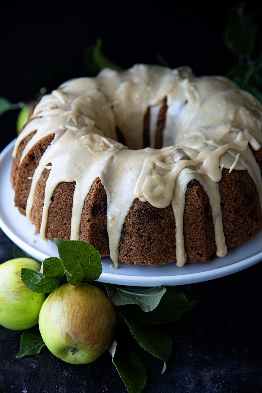 Glazed Pecan Butterscotch Apple Cake with Fresh Apples