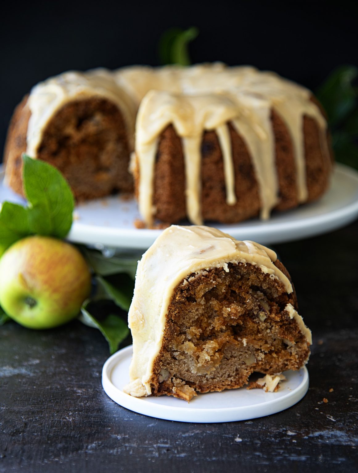 Glazed Pecan Butterscotch Apple Cake with Fresh Apples