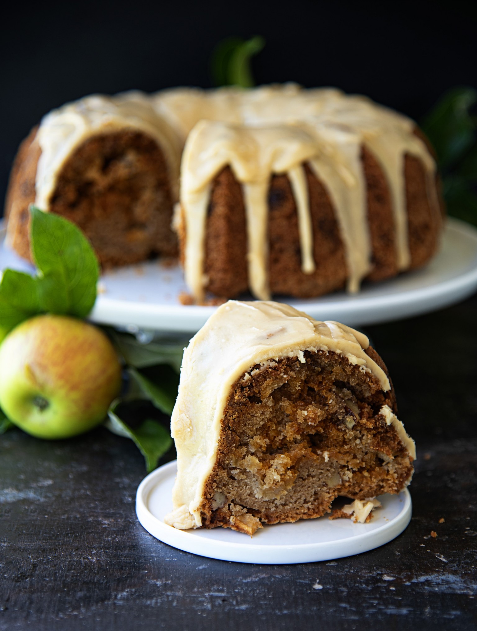 Glazed Pecan Butterscotch Apple Cake with Fresh Apples