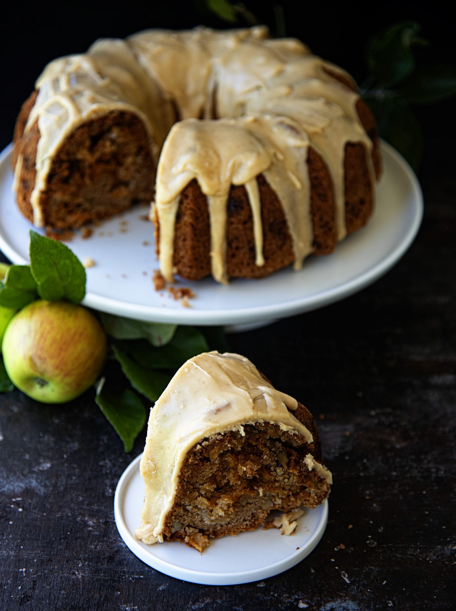 Glazed Pecan Butterscotch Apple Cake with Fresh Apples