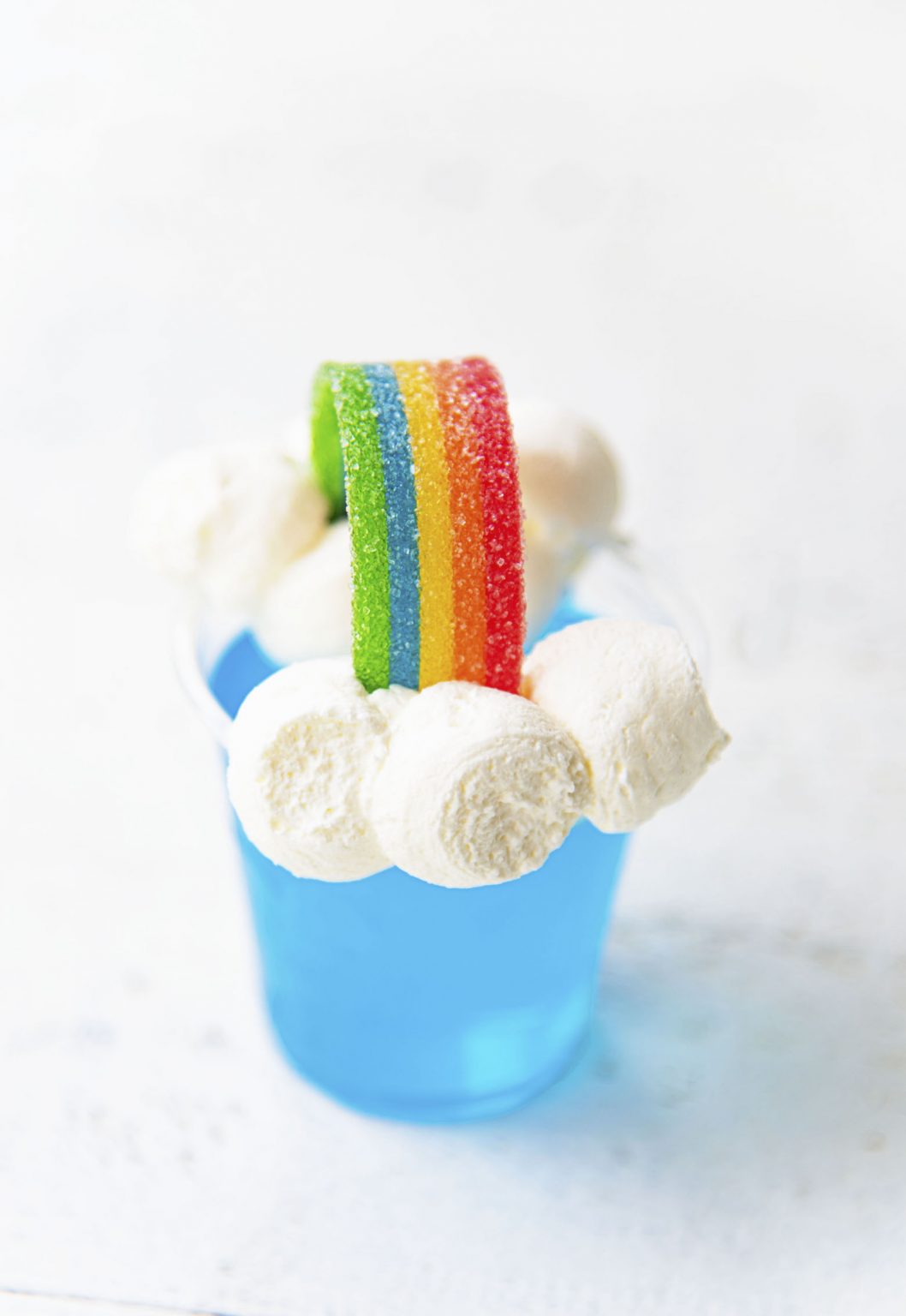 Blue Hawaiian Rainbow Jello Shots with Candy Rainbows