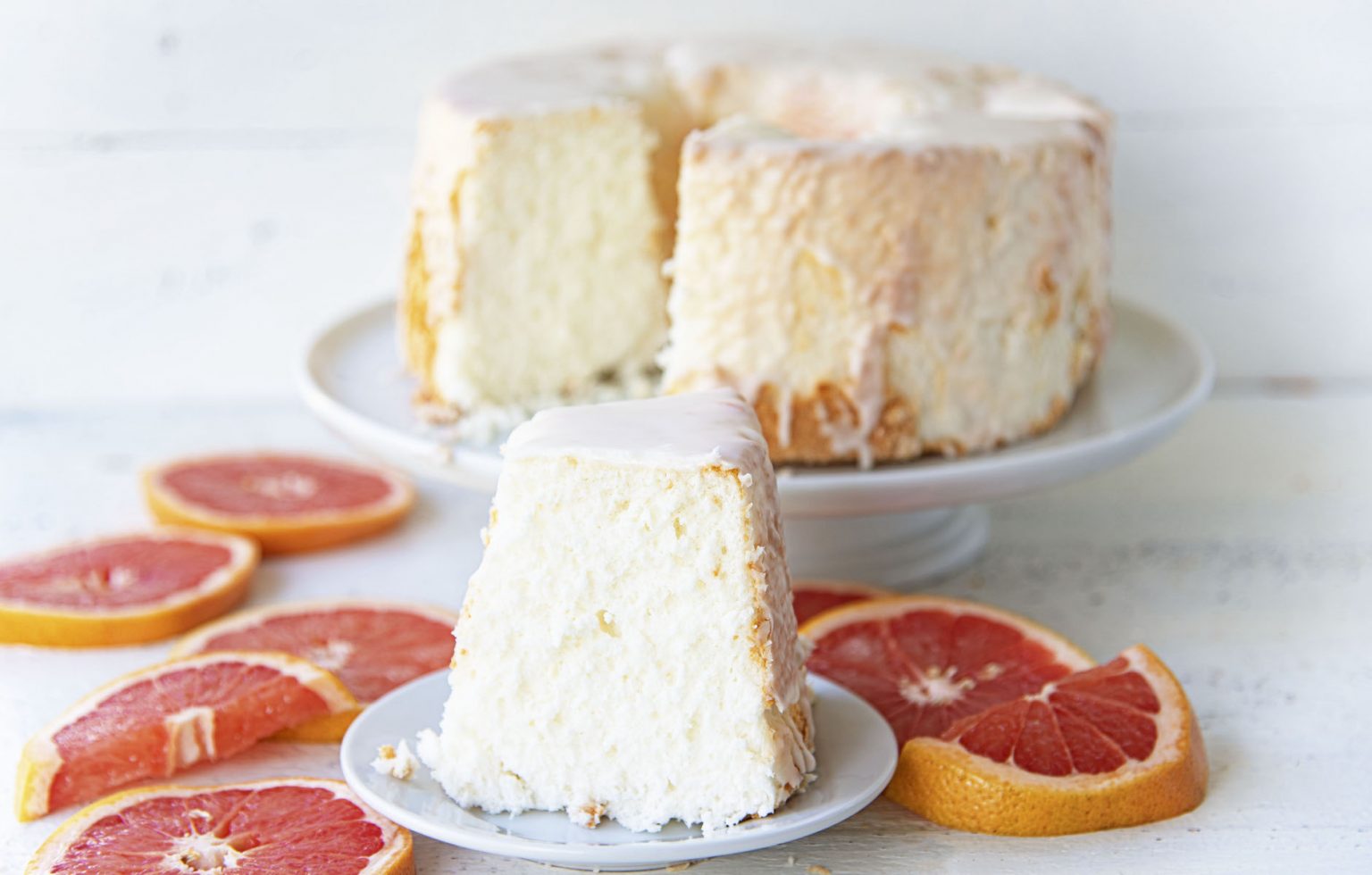 Ruby Red Grapefruit Glazed Angel Food Cake