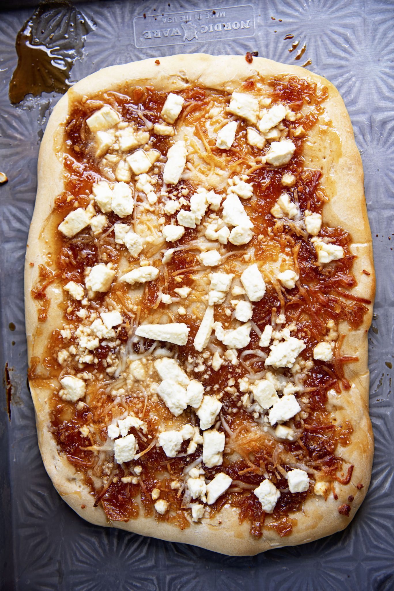 Watermelon Jam Feta Flatbread with Arugula and Balsamic Glaze