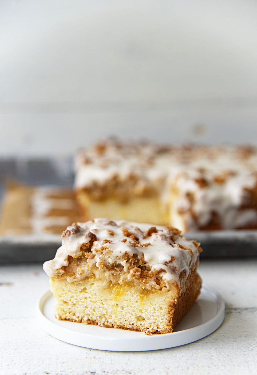 Brown Butter Peach Crumb Cake with Brown Butter Glaze