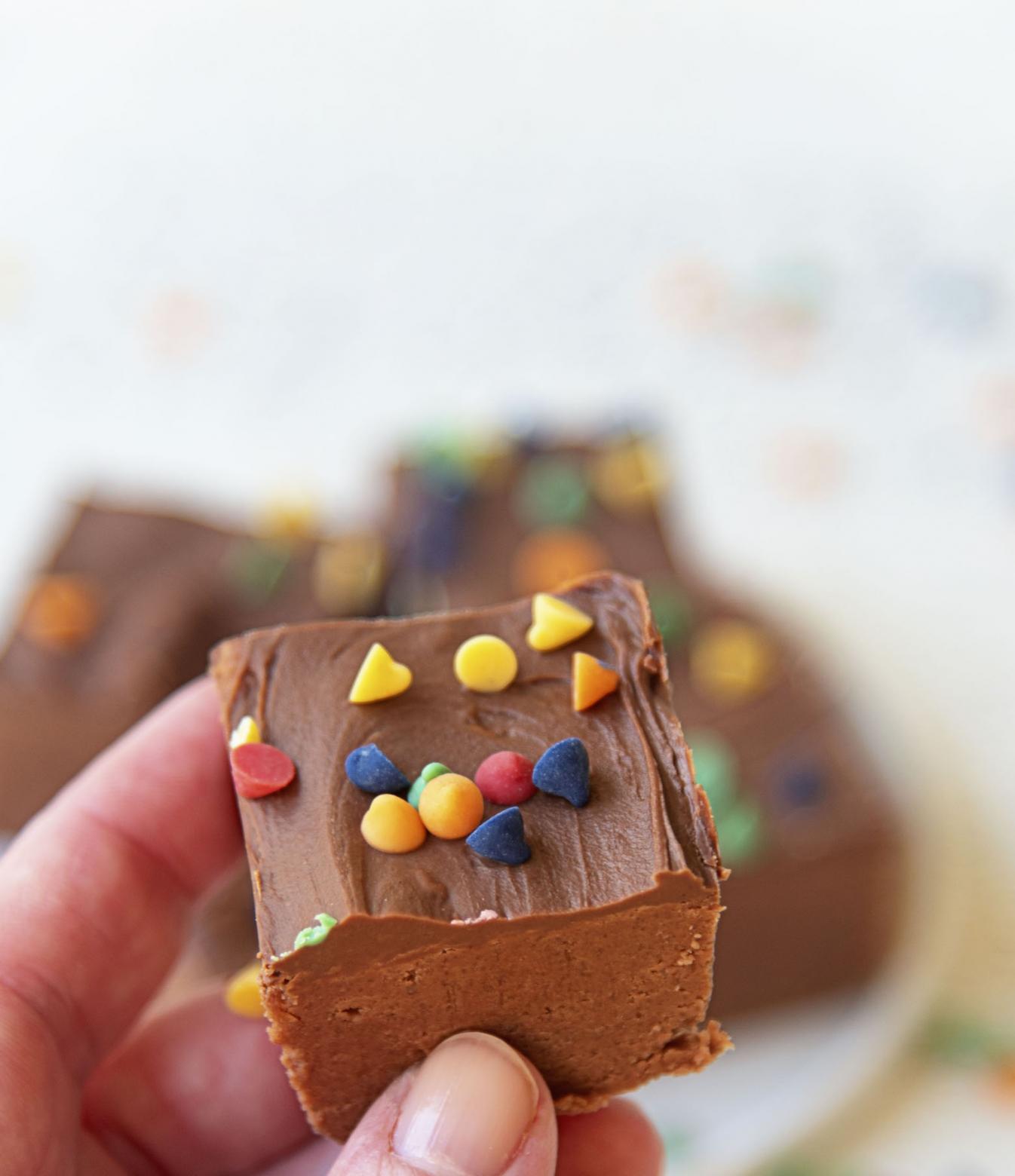 Cosmic Brownie Fudge with Frosting and Rainbow Chips