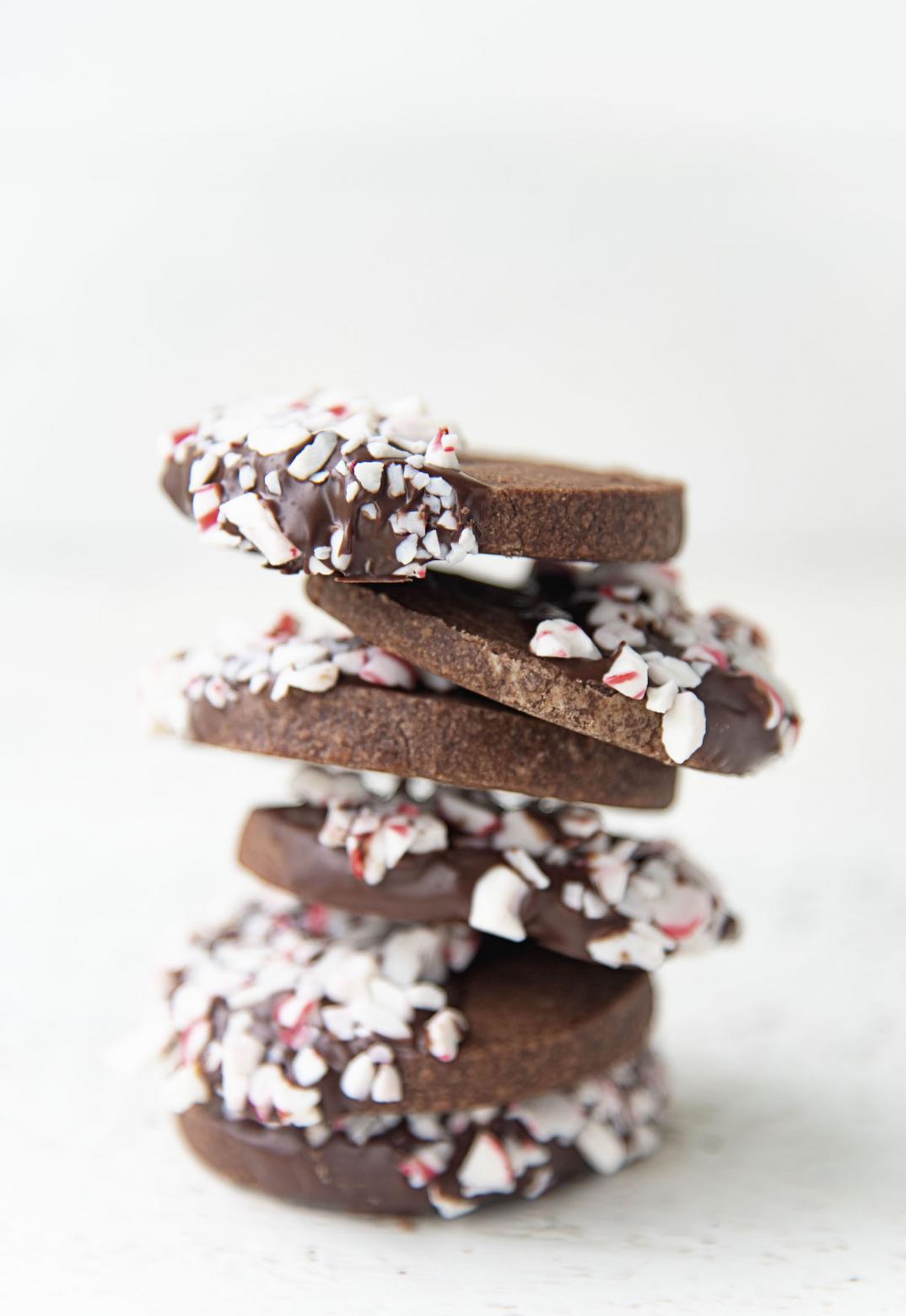 Peppermint Mocha Shortbread Dipped in Chocolate and Candy Canes