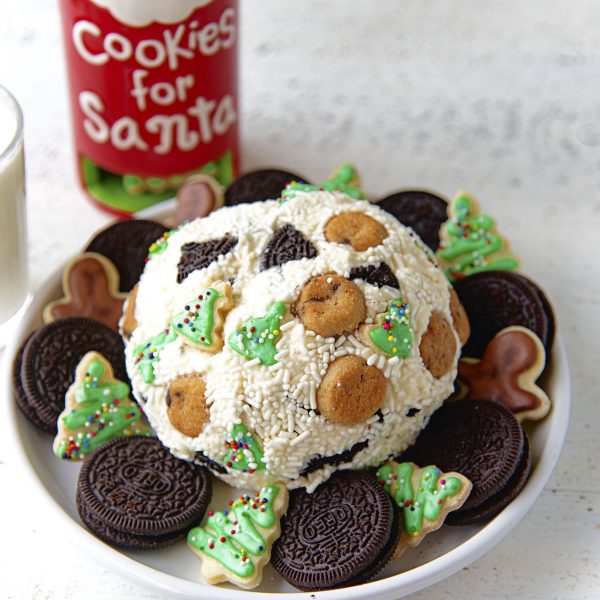 Santa's Cookies Cheesecake Cheeseball with Malted Milk