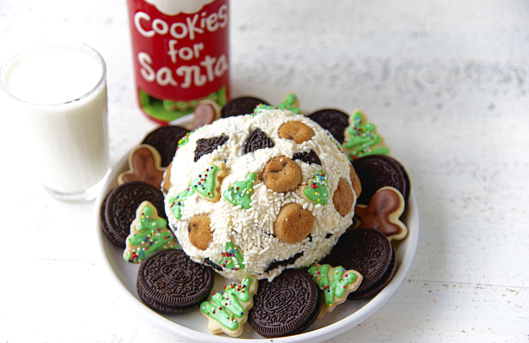 Santa's Cookies Cheesecake Cheeseball with Malted Milk