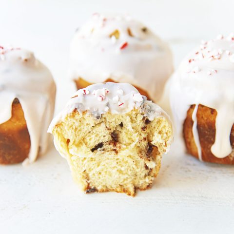 Candy Cane Sweet Rolls with Chocolate Chips - Sweet ReciPEAs